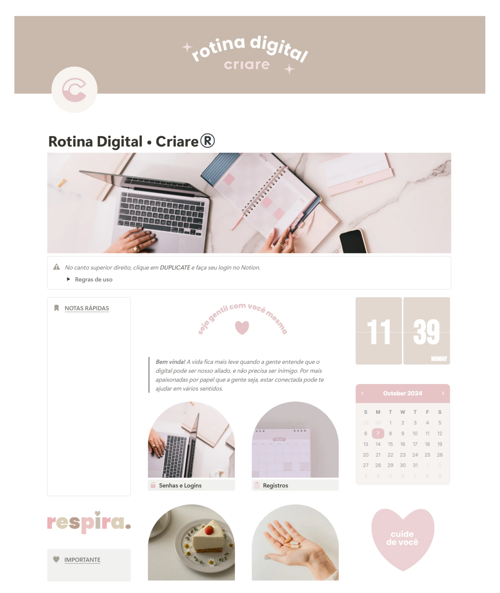 Template - Minha Rotina Digital – Loja Criare